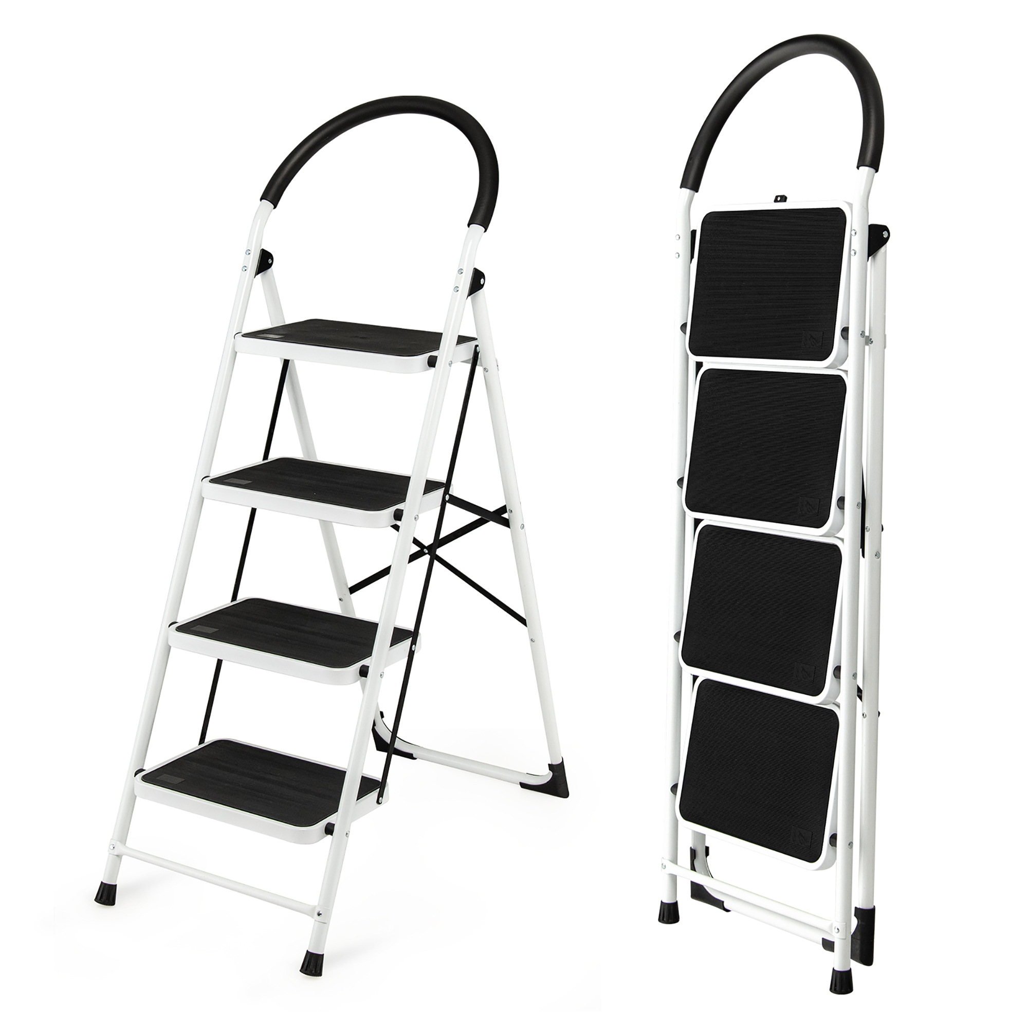 Cosco Three Step Steel Folding Step Stool with 200 lb. Load Capacity ...