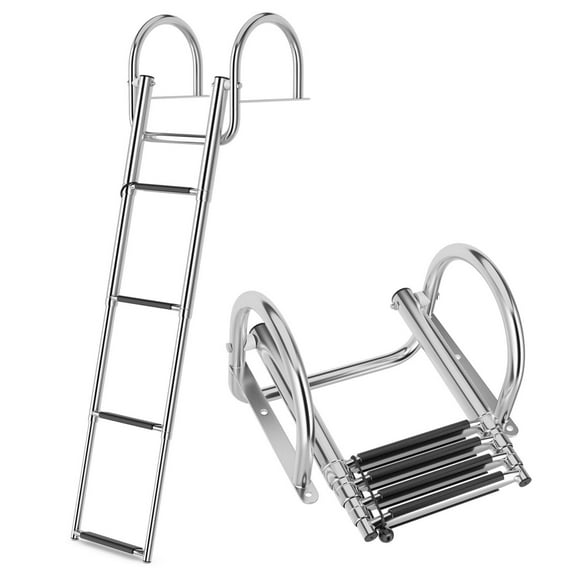 Costway 4-Step Stainless Steel Pontoon Boat Ladder - Folding ...