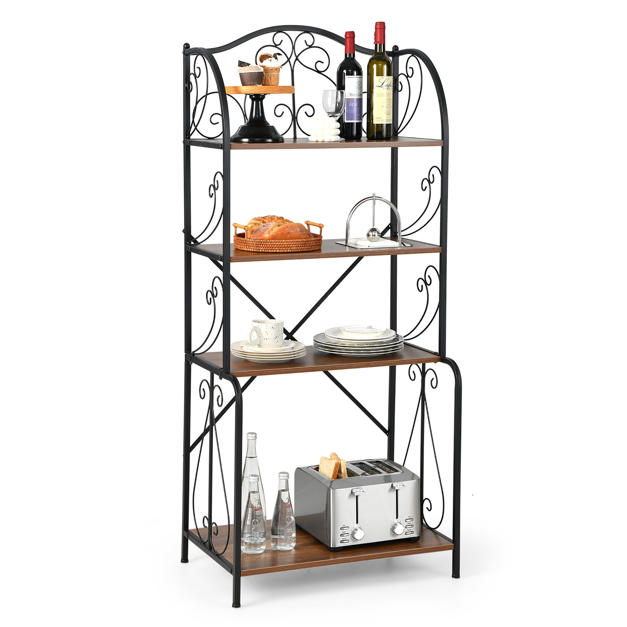 Costway 4-Tier Kitchen Bakers Rack, Big Storage, Home Organization ...