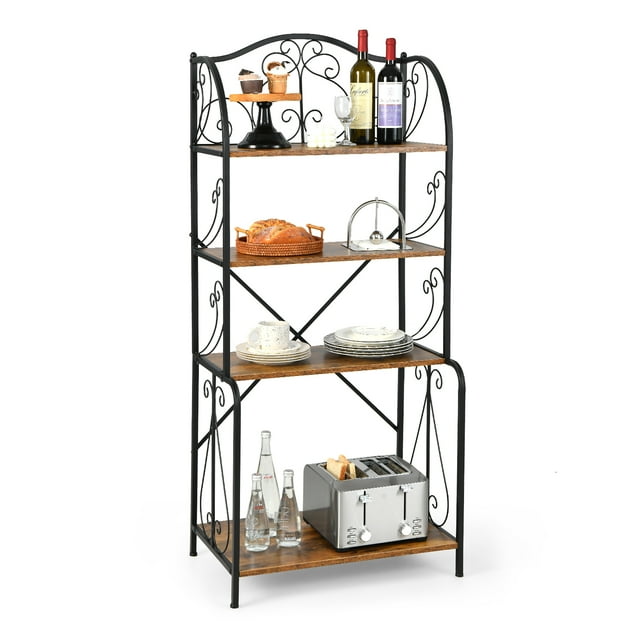 Costway 4-Tier Kitchen Bakers Rack Microwave Storage Rack Rustic Brown - Walmart.com