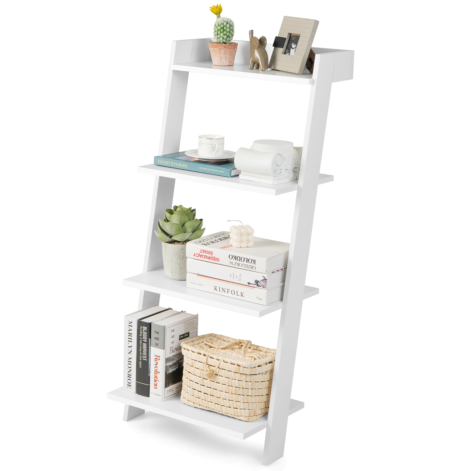 Free Shipping! Costway 4-Tier Ladder Shelf Leaning Bookshelf with Anti ...
