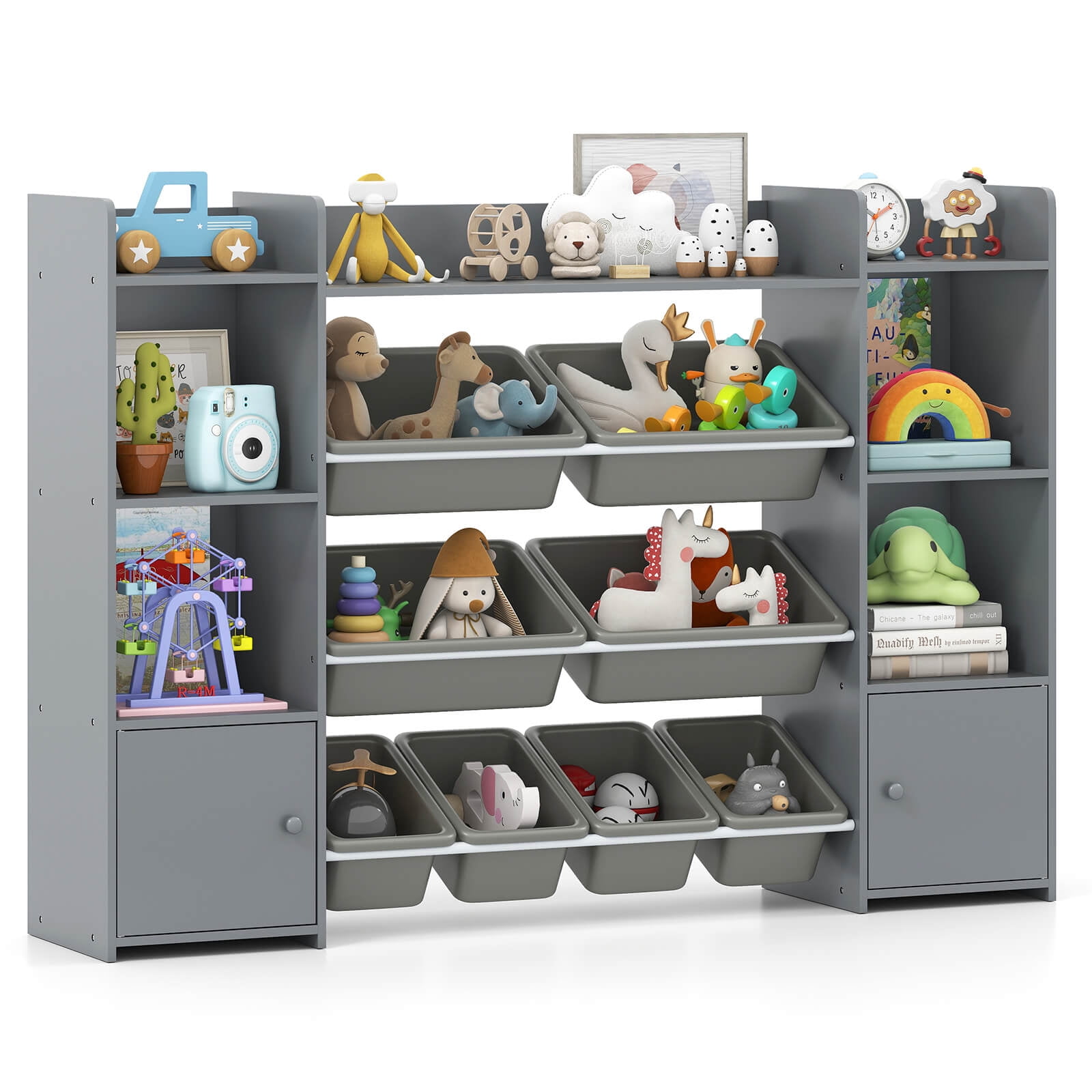 Costway 4-Tier Large Storage Cabinet with 6 Cubbies & 8 Removable Bins ...