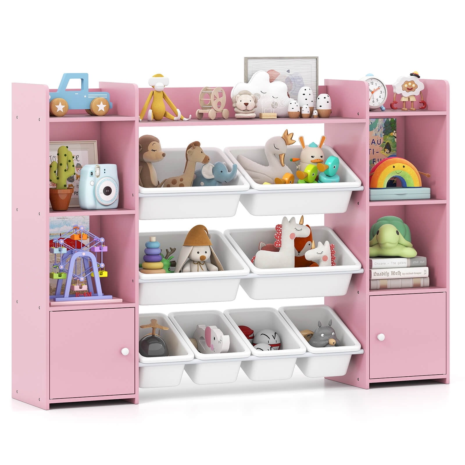 Costway 4-Tier Large Storage Cabinet with Bins, Pink, 56" x 12" x 39 ...