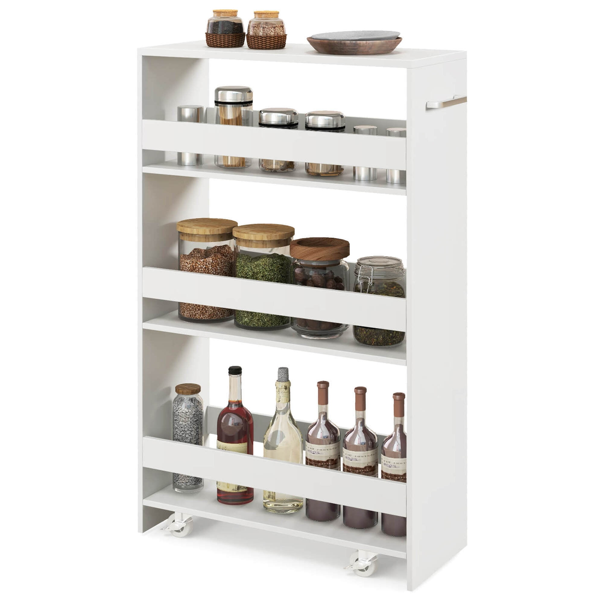 Costway 4-Tier Rolling Storage Cart 8" Slim Kitchen Cart on Wheels with ...