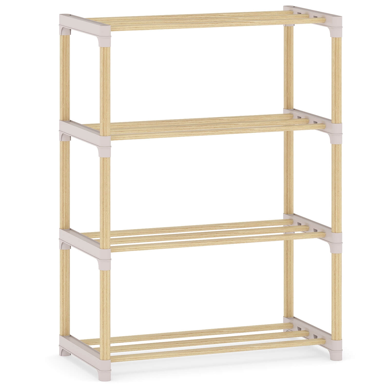 Costway 4-Tier Solid Wood Shoe Shelf Stand with Slatted Open Shelves ...