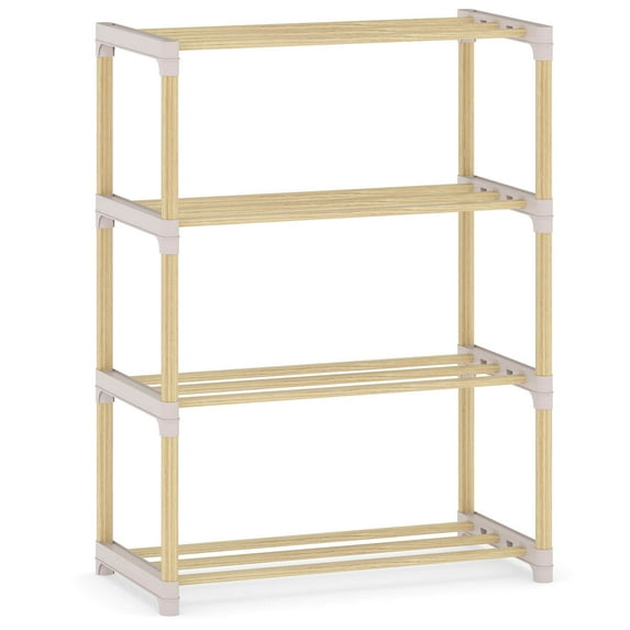 Costway 4-Tier Solid Wood Shoe Shelf Stand with Slatted Open Shelves ...