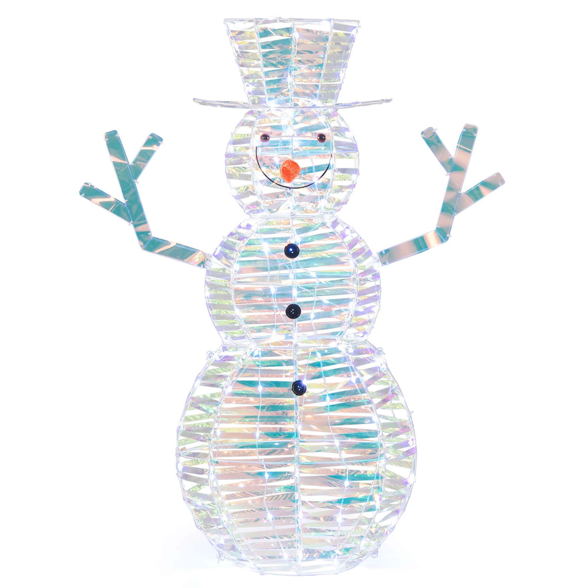 Costway 4 ft Iridescent Christmas Snowman with 100 White LED Lights ...