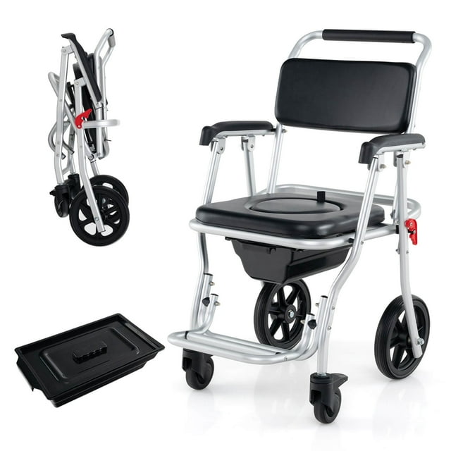 Costway 4-in-1 Bedside Commode Chair with Brakes, Bucket Footrest ...
