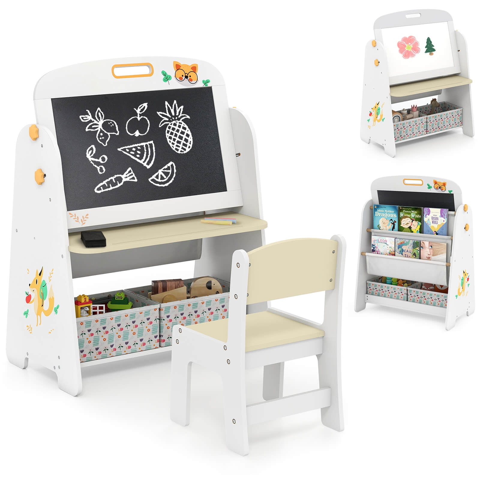 Costway 4-in-1 Kids Table & Chair Set with Magnetic Whiteboard ...