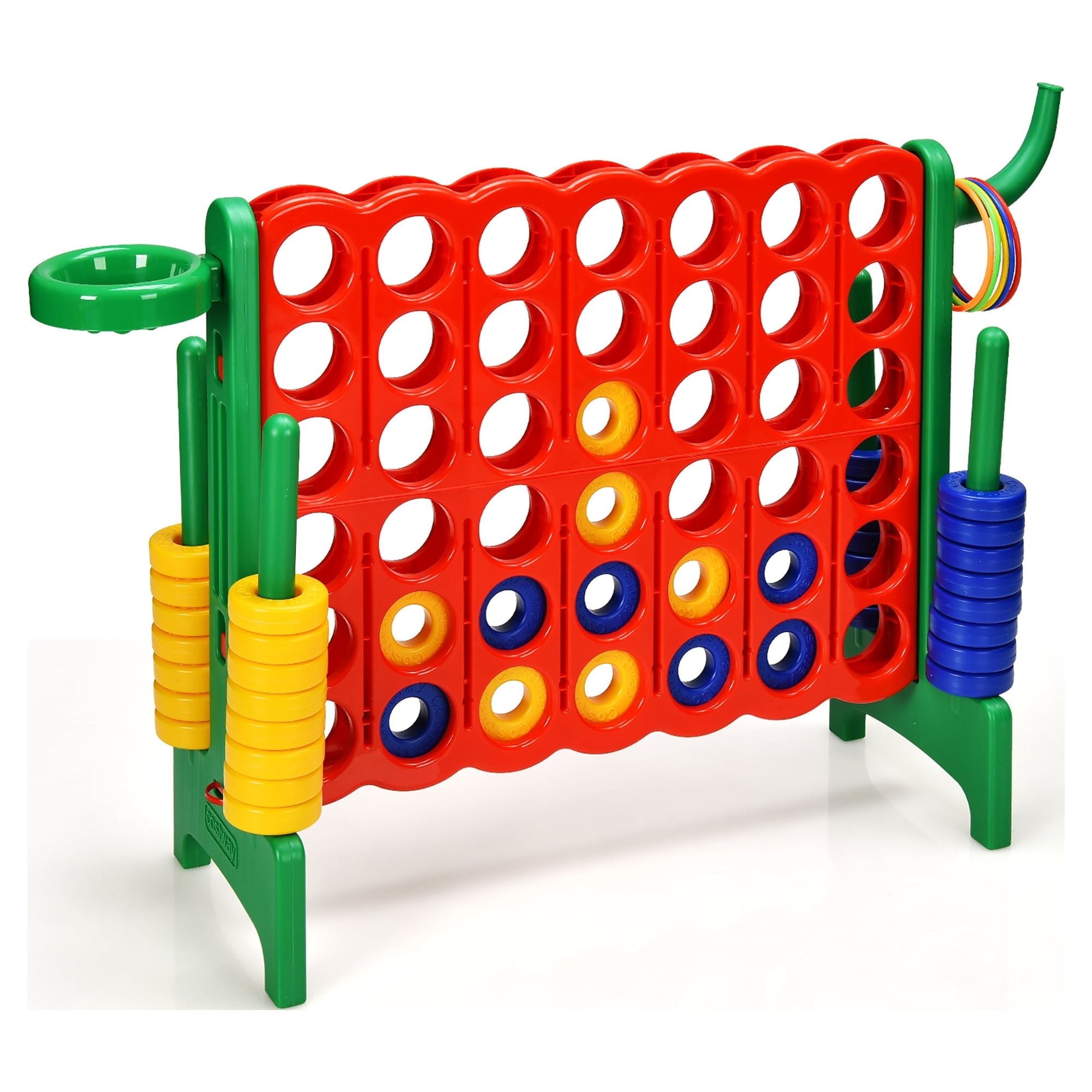 Costway 4-in-A-Row Giant Game Set, Basketball Hoop, Green, Indoor ...