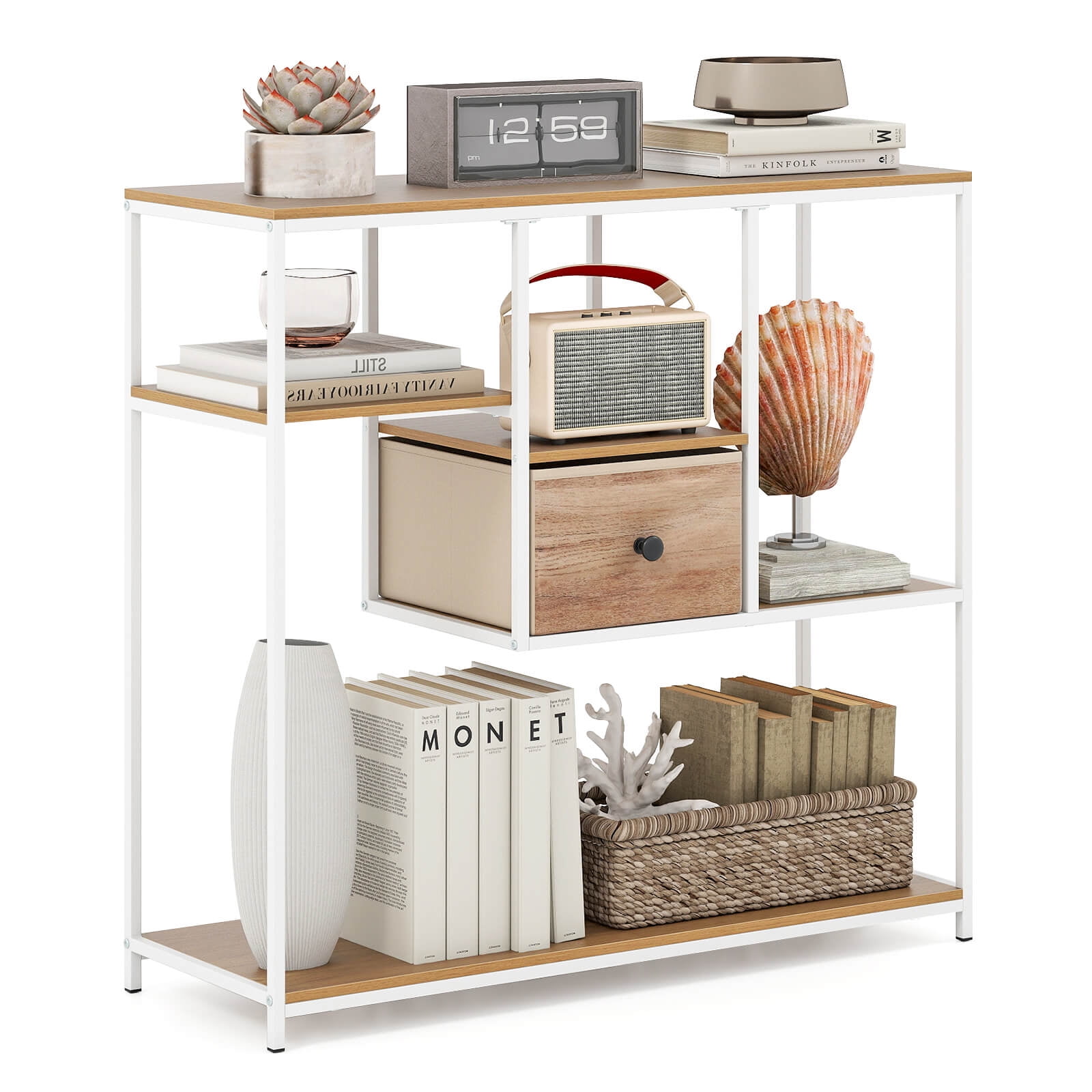 Costway 40” Console Table with Storage Drawer 4-Tier Display Shelf for ...