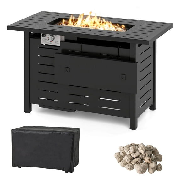 32-Inch Round Propane Fire Pit Table, Alloy Steel Outdoor Fire Pit with ...