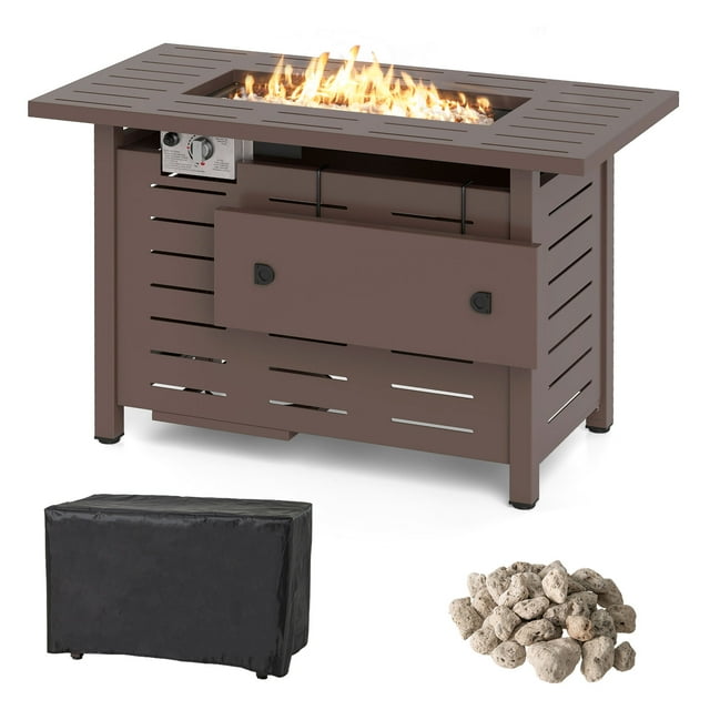 Costway 40-Inch Outdoor Propane Fire Pit with Lava Rocks Removable Lid ...