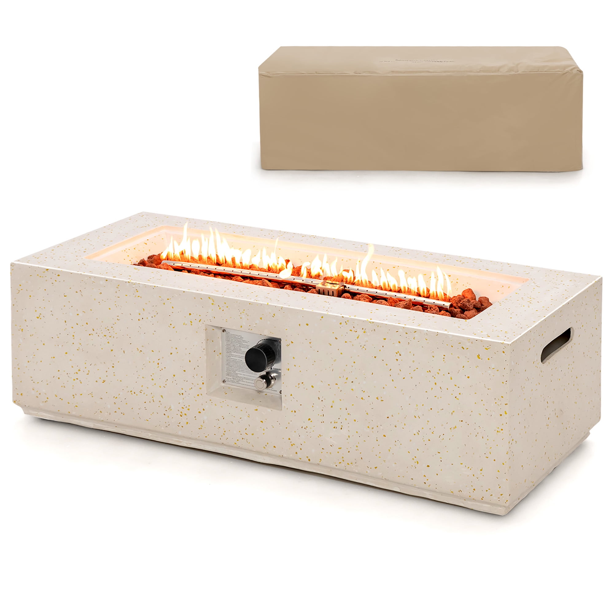 Costway 42'' Terrazzo Fire Pit Table 50,000 BTU, Outdoor Patio Backyard ...
