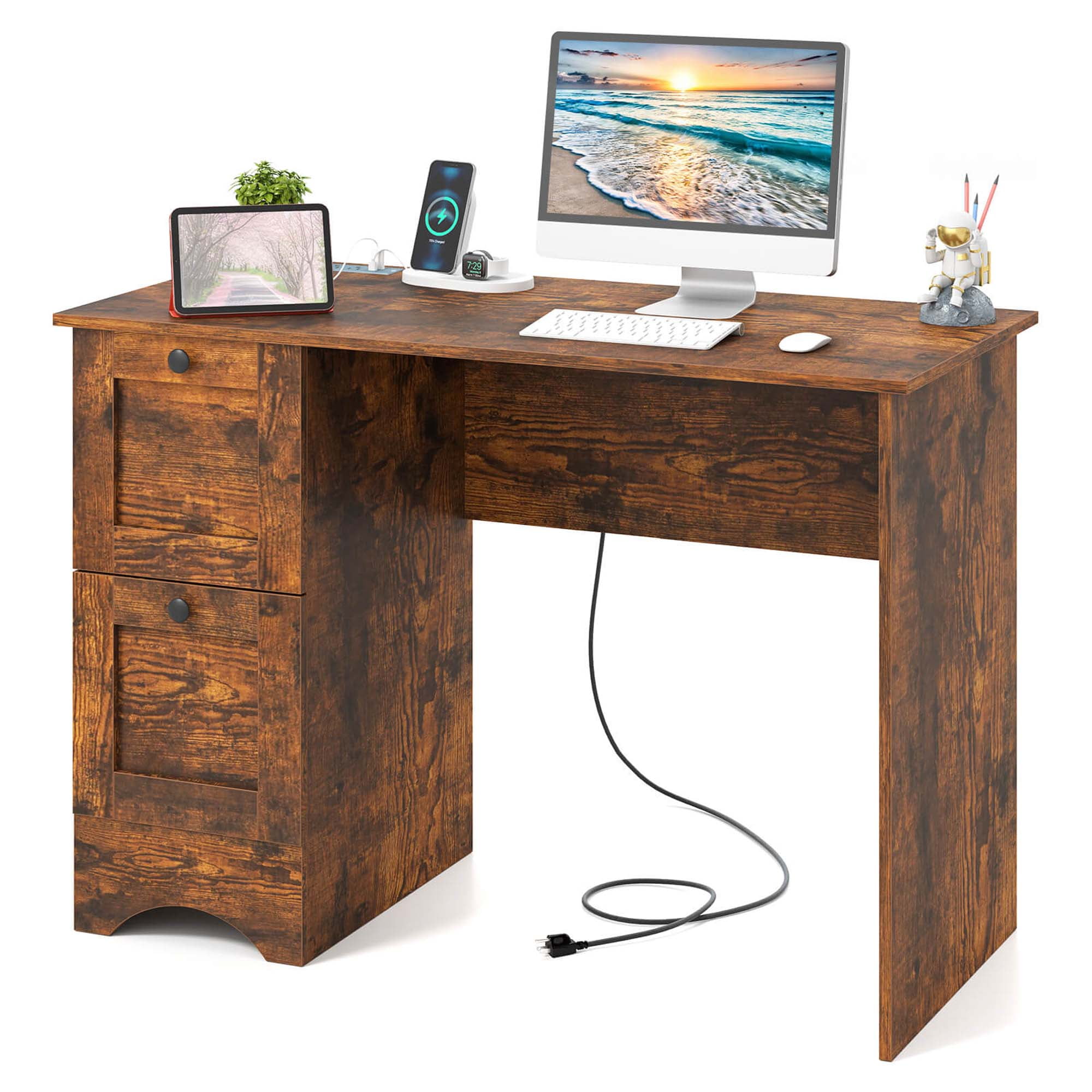 Costway 43" Home Office Desk Compact Study Writing Desk with 2 Drawers ...
