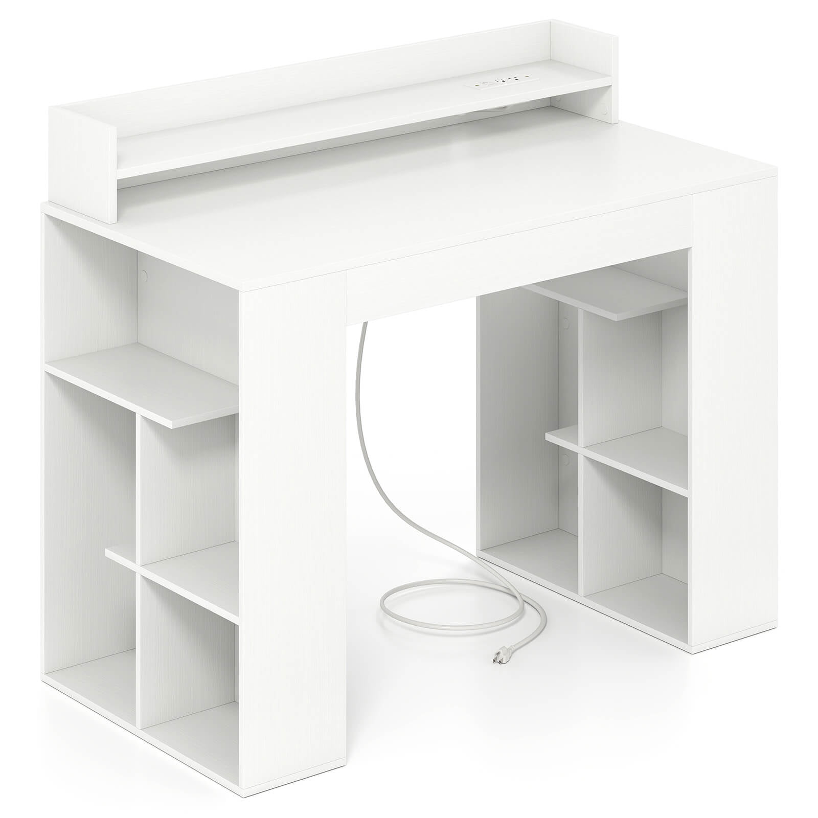 Costway 43" Home Office Desk with Power Outlets Monitor Shelf Bookshelf ...