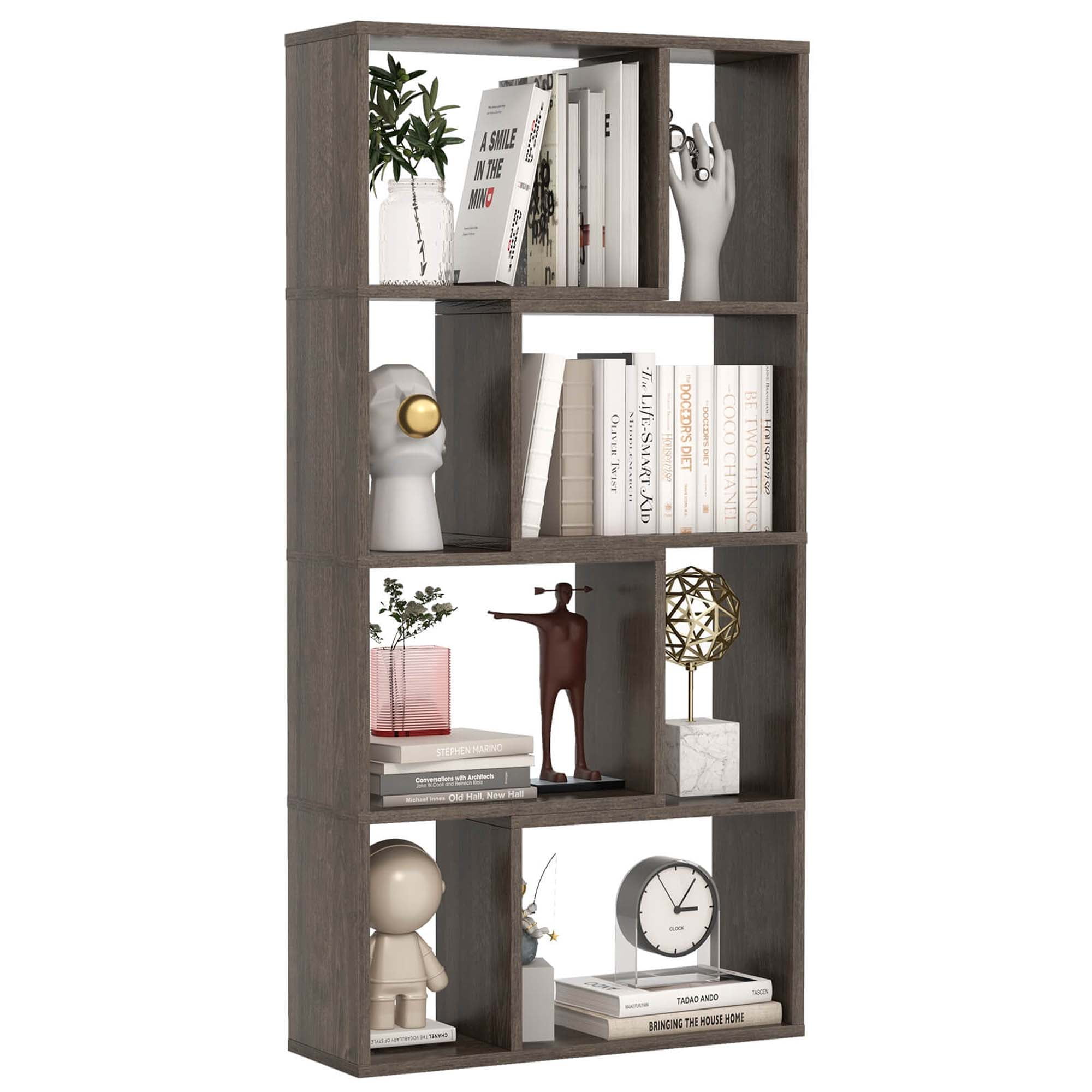 Costway 48" Geometric Bookshelf Open-back Bookcase with 8 Cubes 2 Anti ...