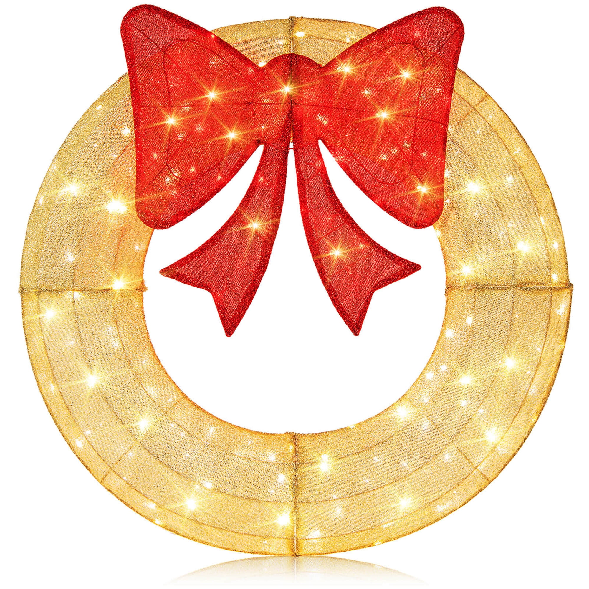 Costway 48 Inch Pre-Lit Christmas Wreath with 200 LED Lights Red Bow ...