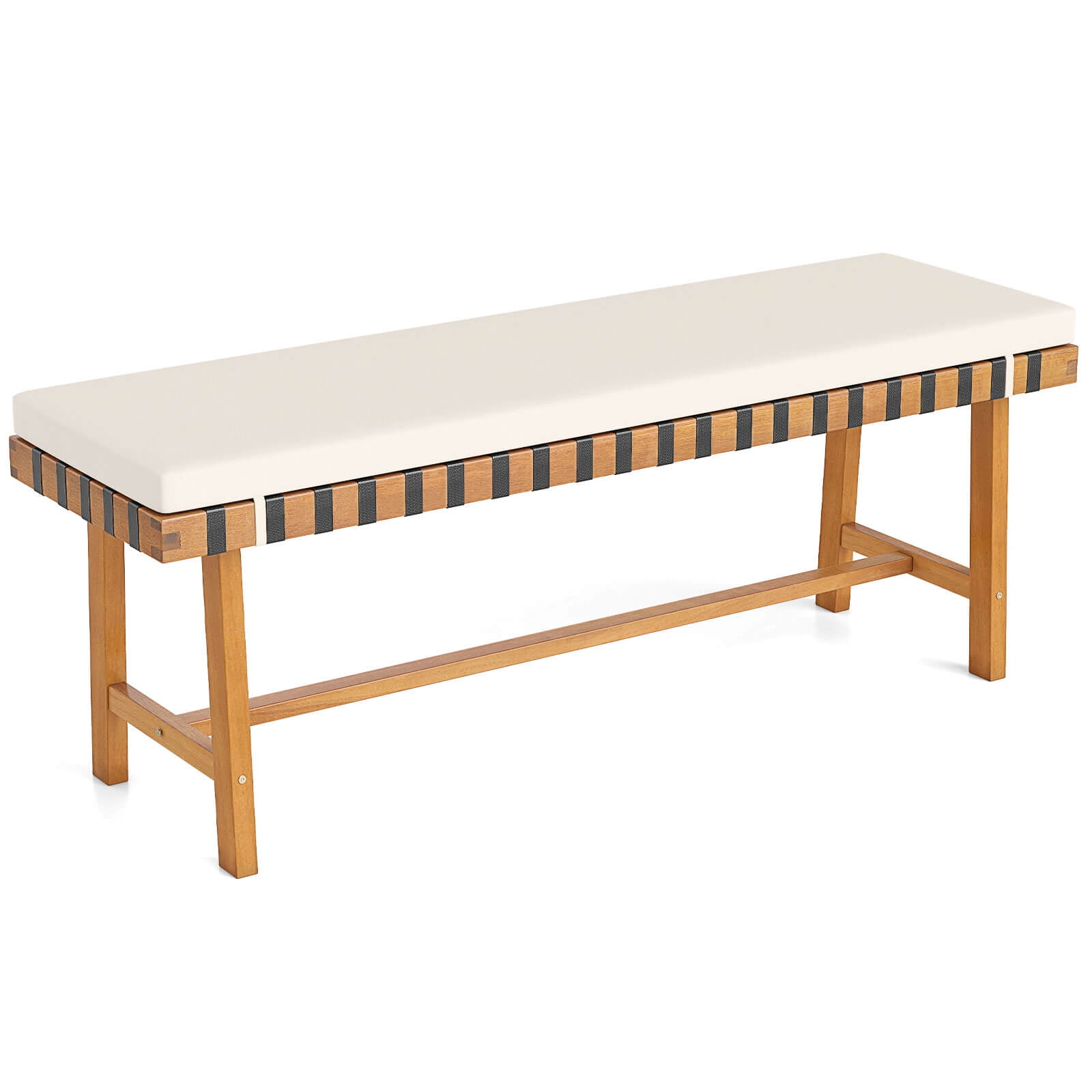 Costway 48" Long Acacia Wood Outdoor Bench with Thick Padded Seat ...