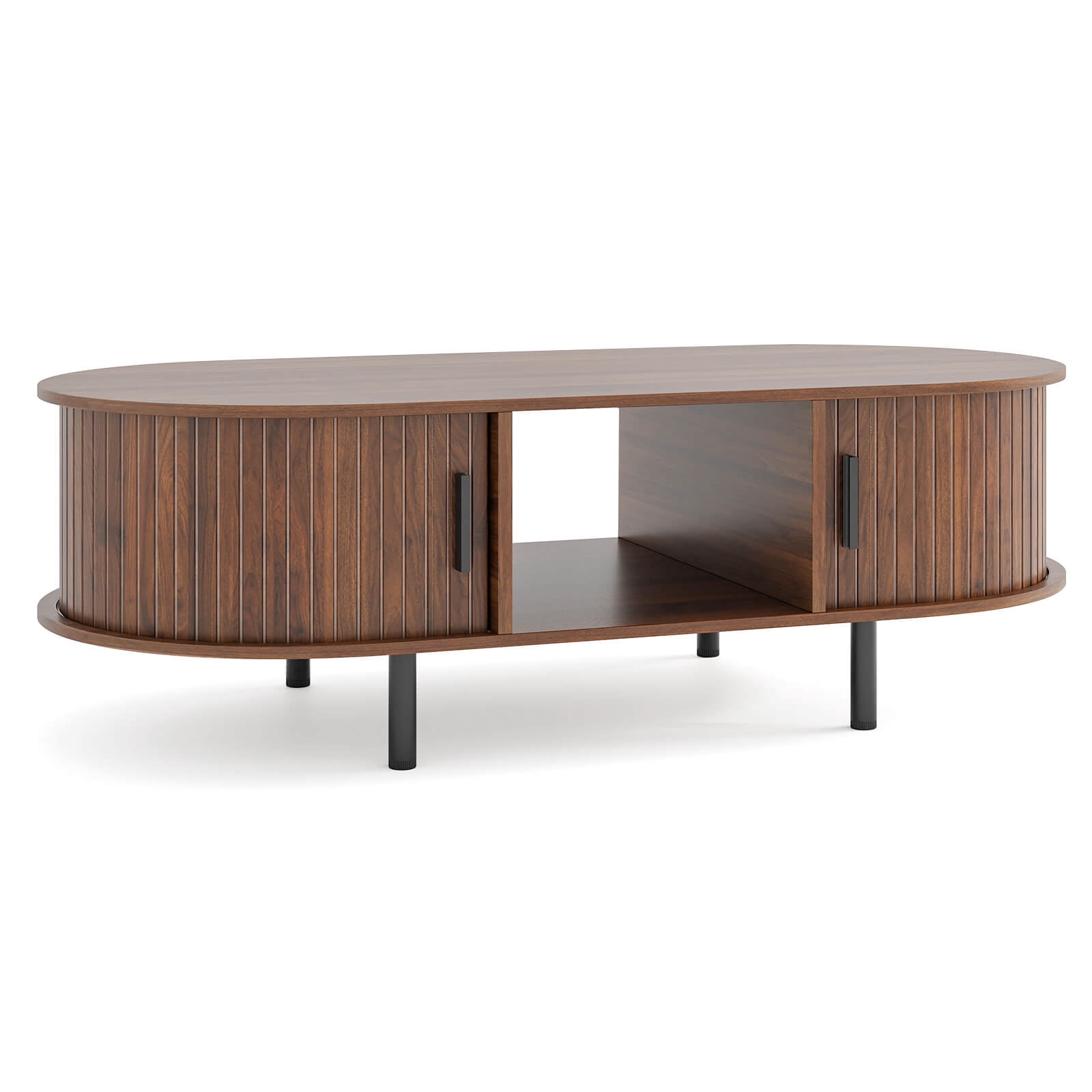 Costway 48" Mid Century Center Table with Sliding Fluted Doors & Open ...