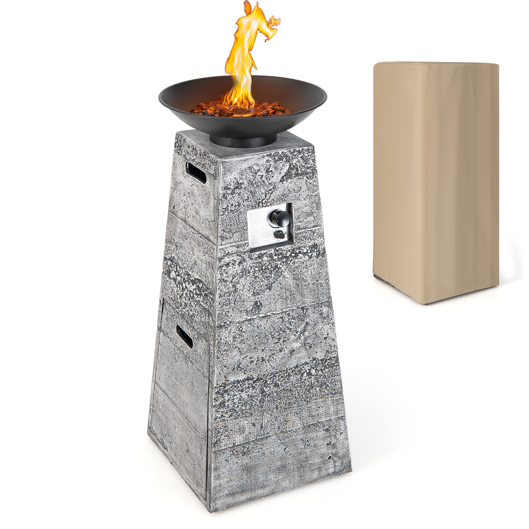 Costway 48'' Modern Outdoor Propane Fire Pit Column with Lava Rocks ...