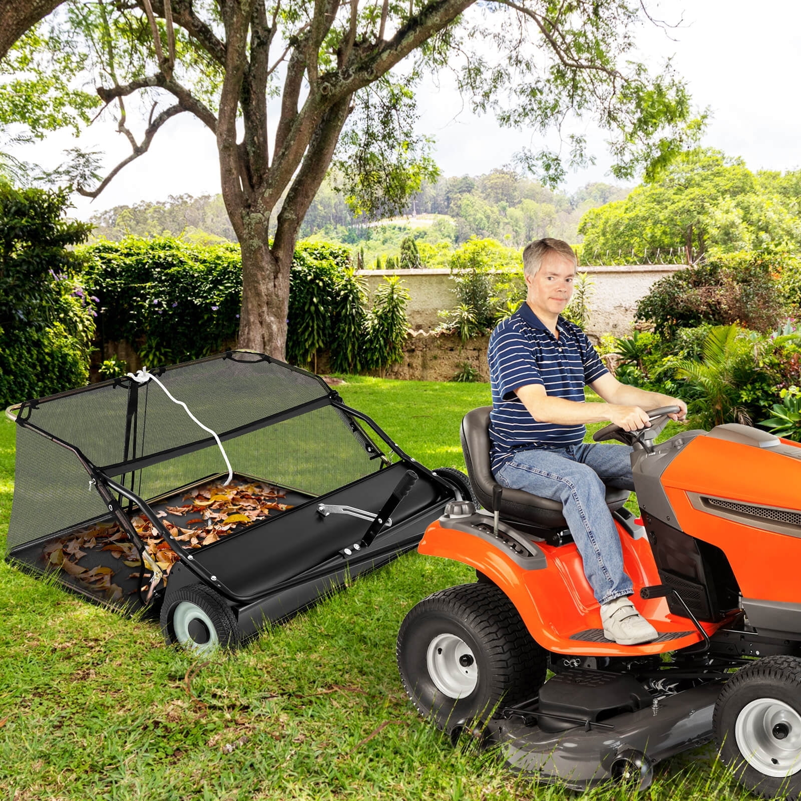 Costway 48" Tow-Behind Lawn Sweeper with 27 Cu.FT Large-Capacity Hopper ...