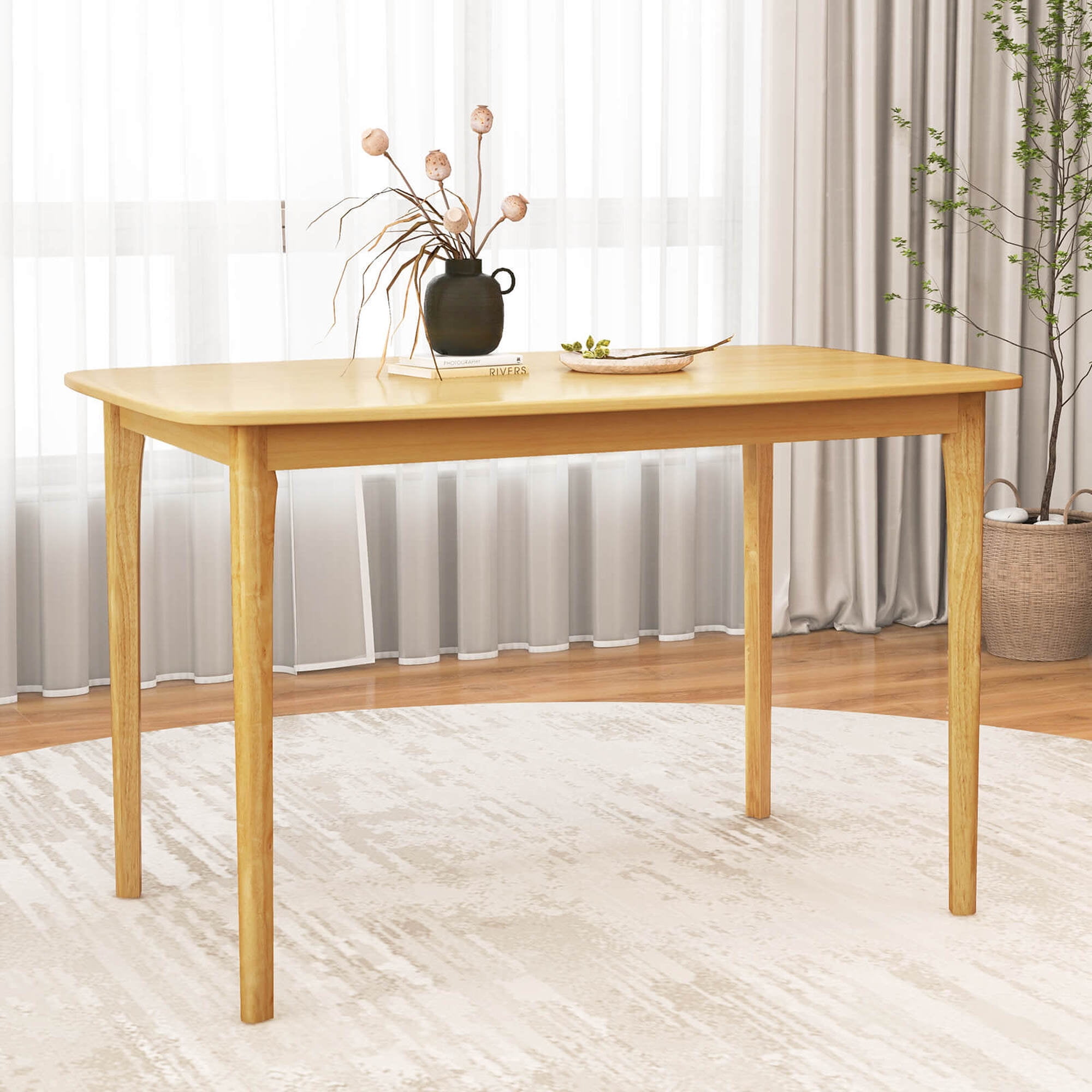 Costway 48'' Simple Rustic Dinner Farm Style Wooden Dining Table with ...