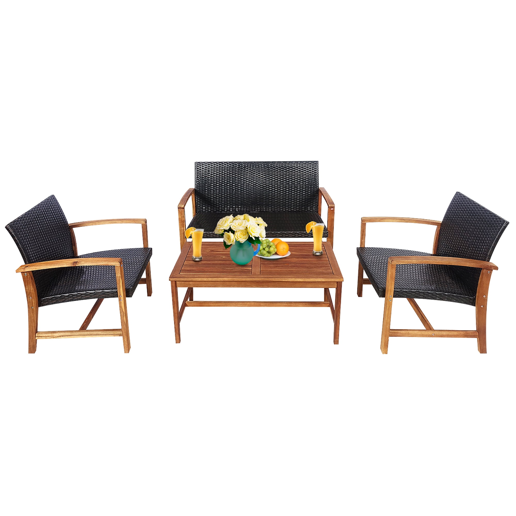 Free Shipping! Costway 4PCS Outdoor Garden Patio Rattan Furniture Set ...