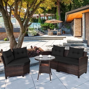 Costway 8PCS Rattan Patio Furniture Set Cushioned Sofa Chair Coffee ...