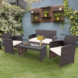 Costway 4PCS Patio Rattan Furniture Set, White Cushions, Loveseat ...