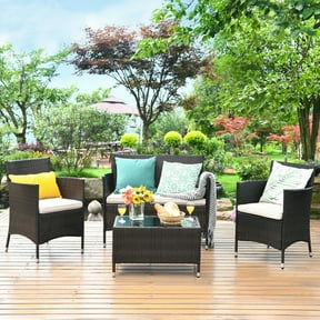 Costway 8PCS Rattan Patio Furniture Set Cushioned Sofa Chair Coffee ...