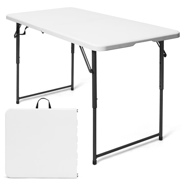 Costway 4ft Camping and Utility Folding Table Height Adjustable White ...