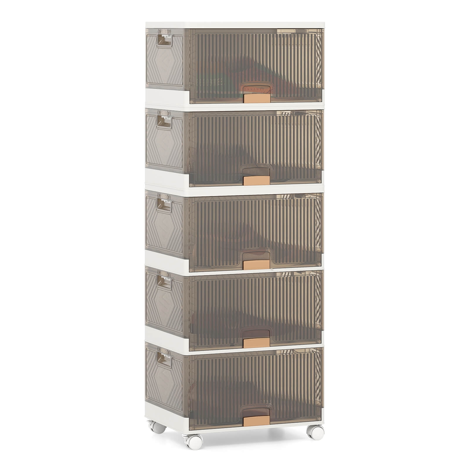 Costway 5-Cube Stackable Storage Bins with Detachable Wheels 22.5 Gal ...