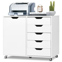 Costway Modern Vertical 5-Drawer Mobile Chest w/Door 5 Casters