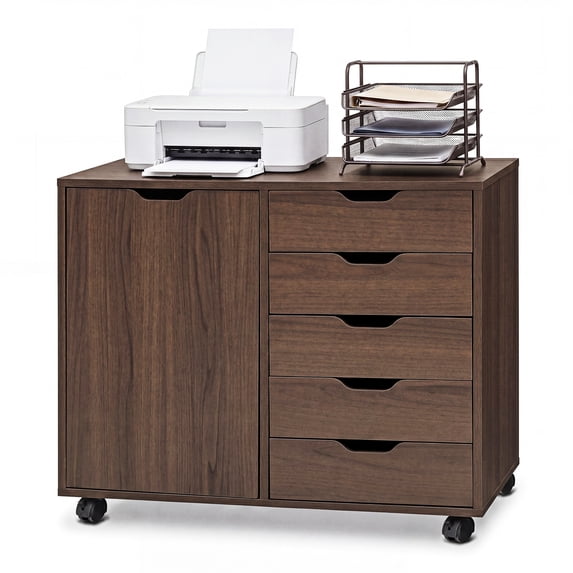 Costway 5 Drawer Storage Cabinet on Wheels with Door and Adjustable ...
