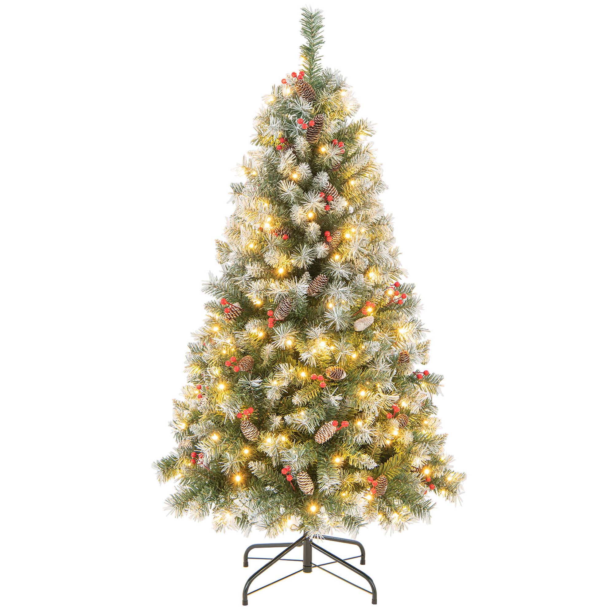 Costway 5 FT Artificial Christmas Tree Hinged with 200 Warm LED Lights ...