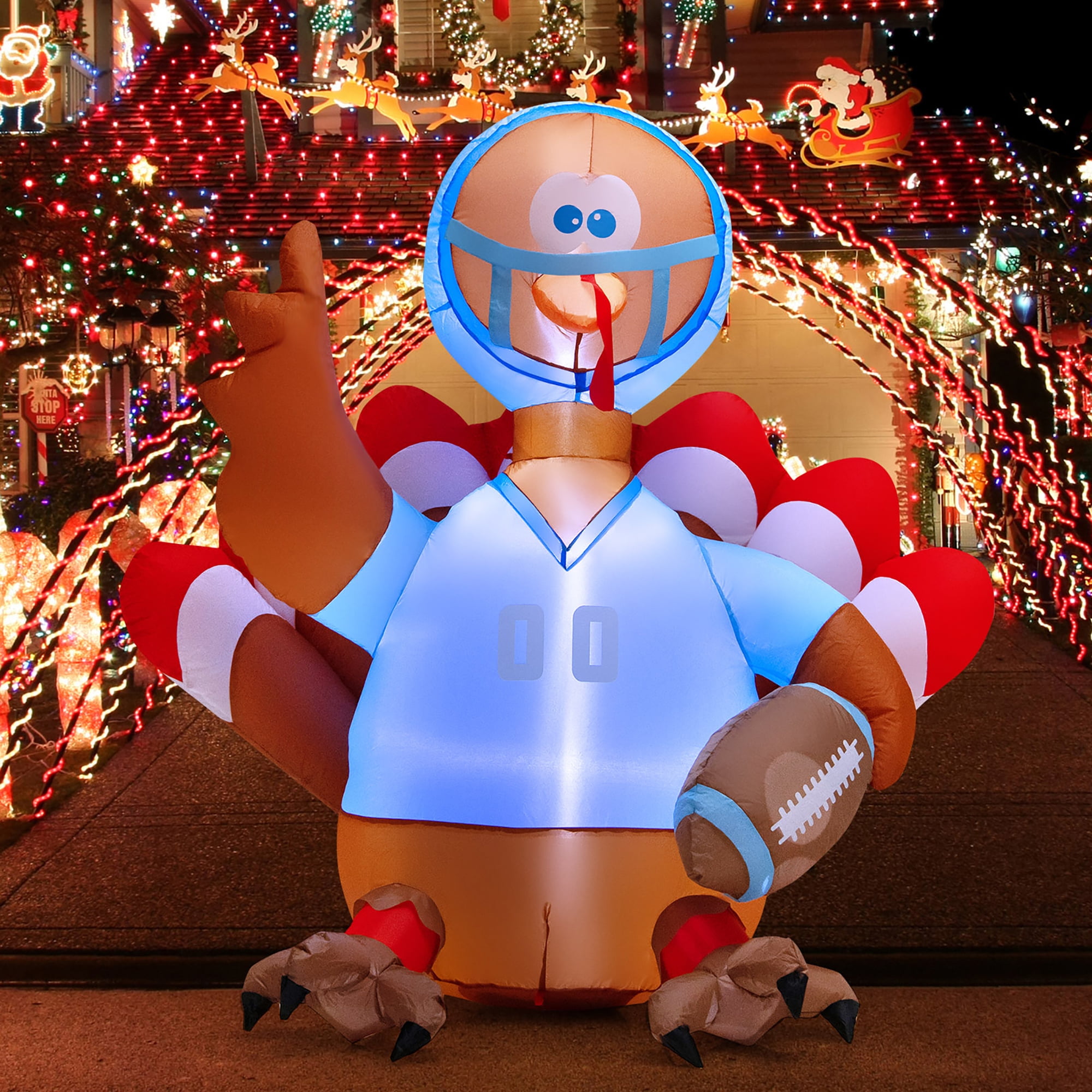 Costway 5 FT Inflatable Thanksgiving Turkey Football Player w/Lights ...