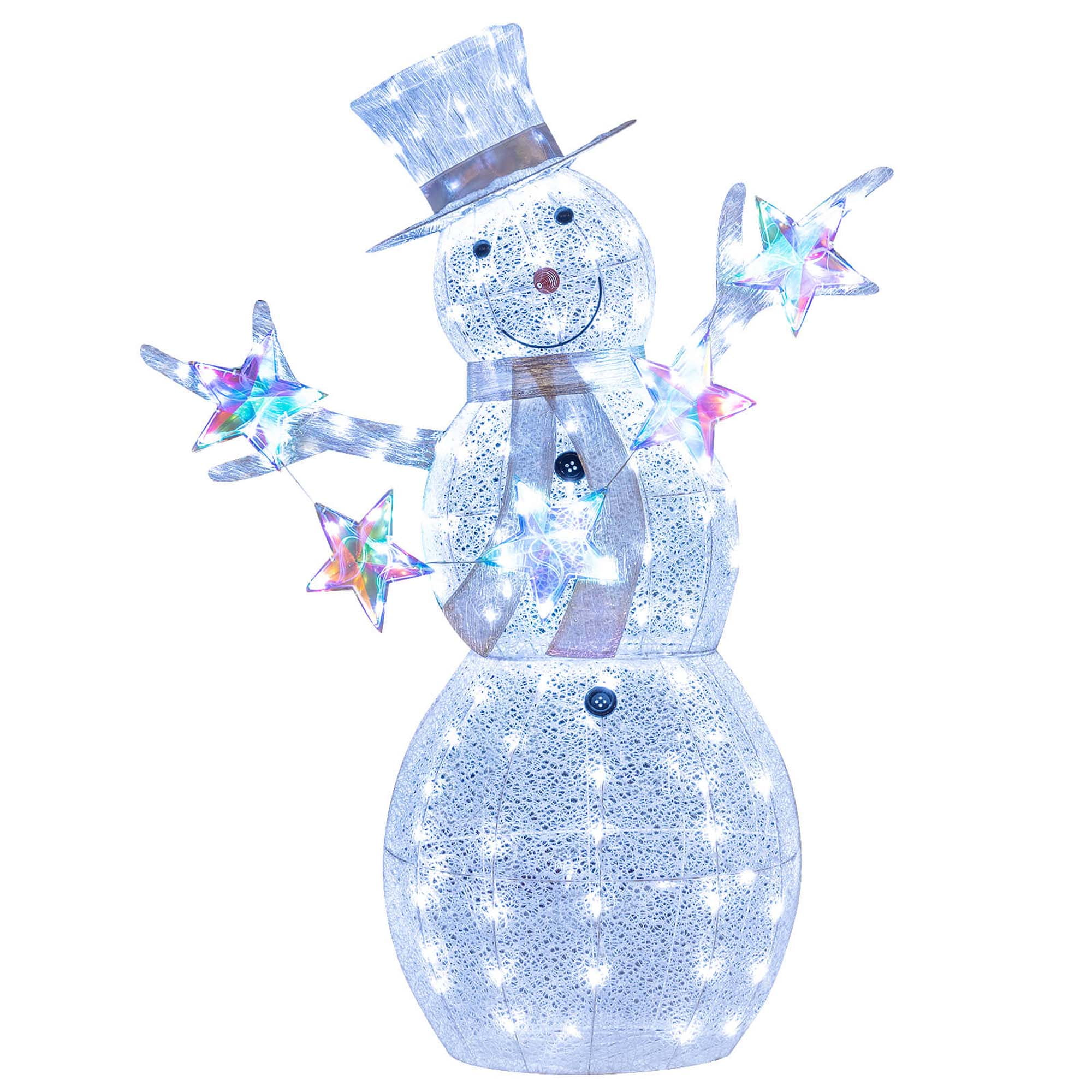 Costway 5 FT Lighted Snowman with Hat Scarf & Stars Zip Ties & Ground ...