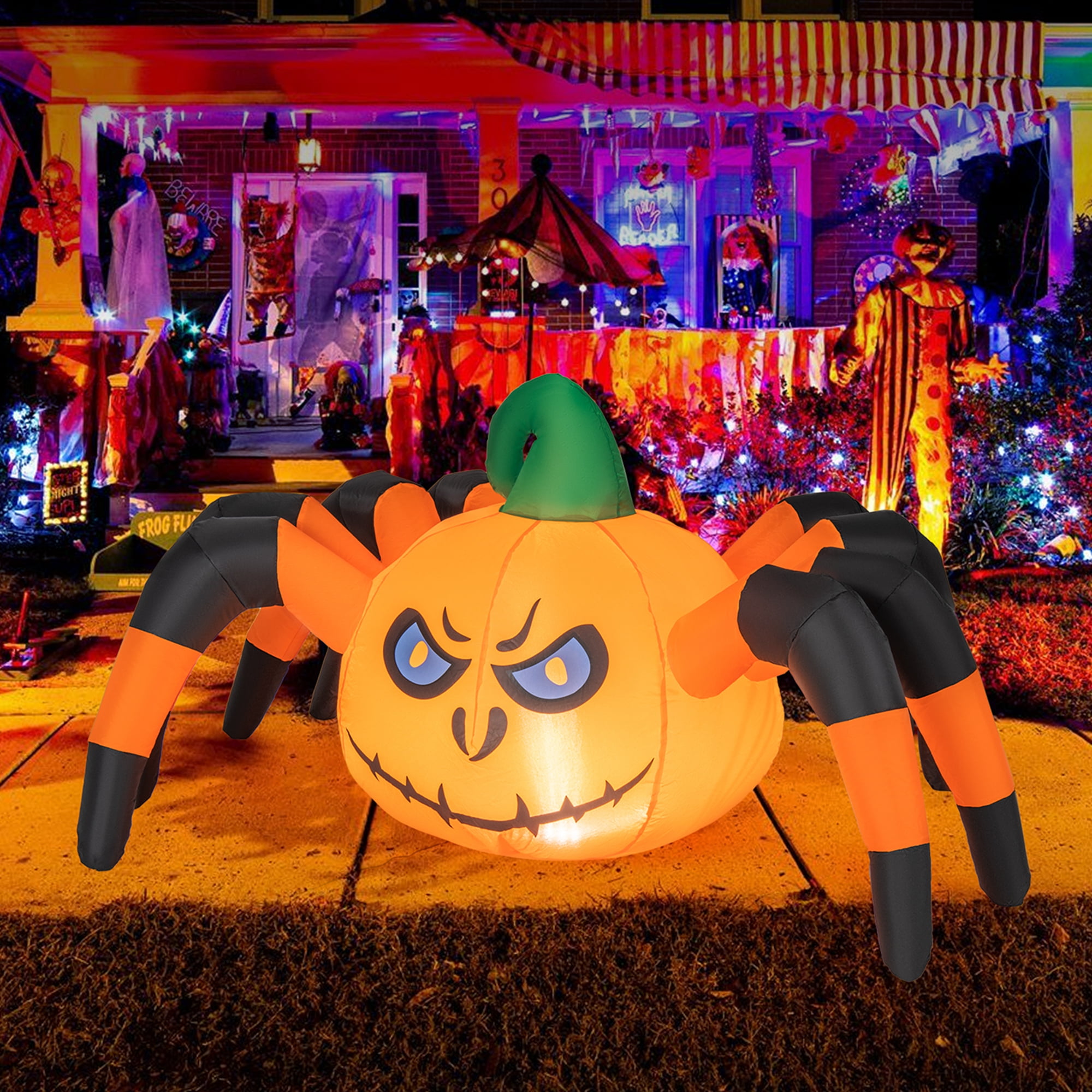 Costway 5 FT Long Halloween Inflatable Pumpkin Spider Blow-up ...