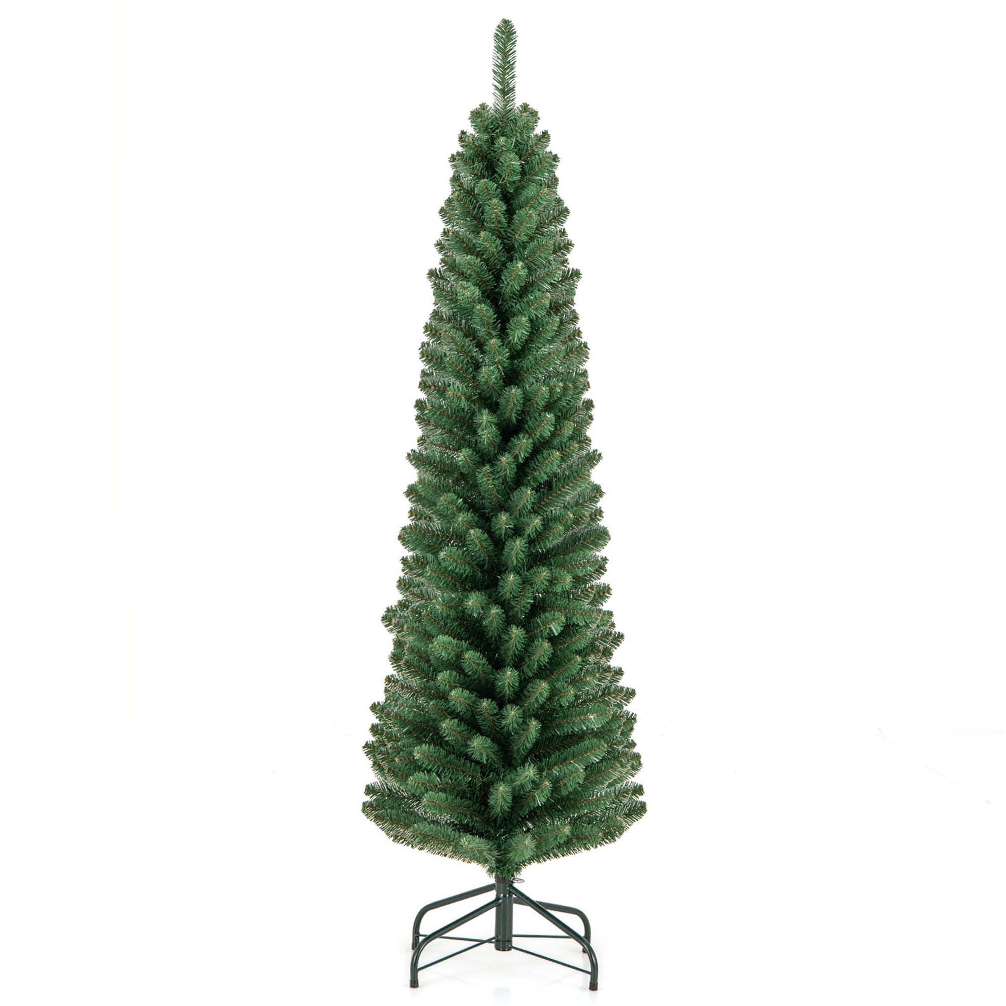 Costway 5 FT Pencil Christmas Tree Artificial Xmas Tree with 295 Memory ...