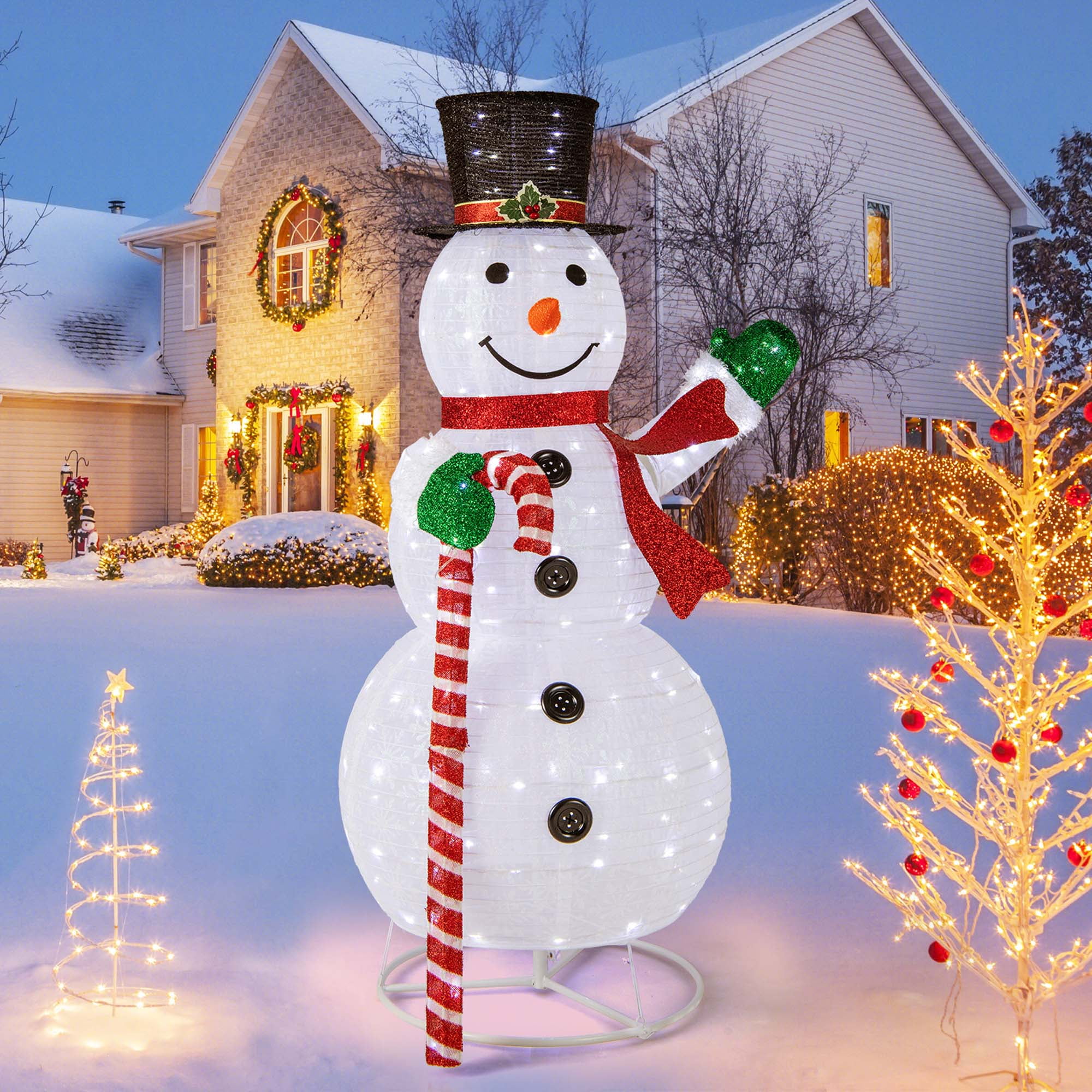 Costway 5 FT Pre-lit Christmas Snowman Pop-up Xmas Holiday Decoration ...