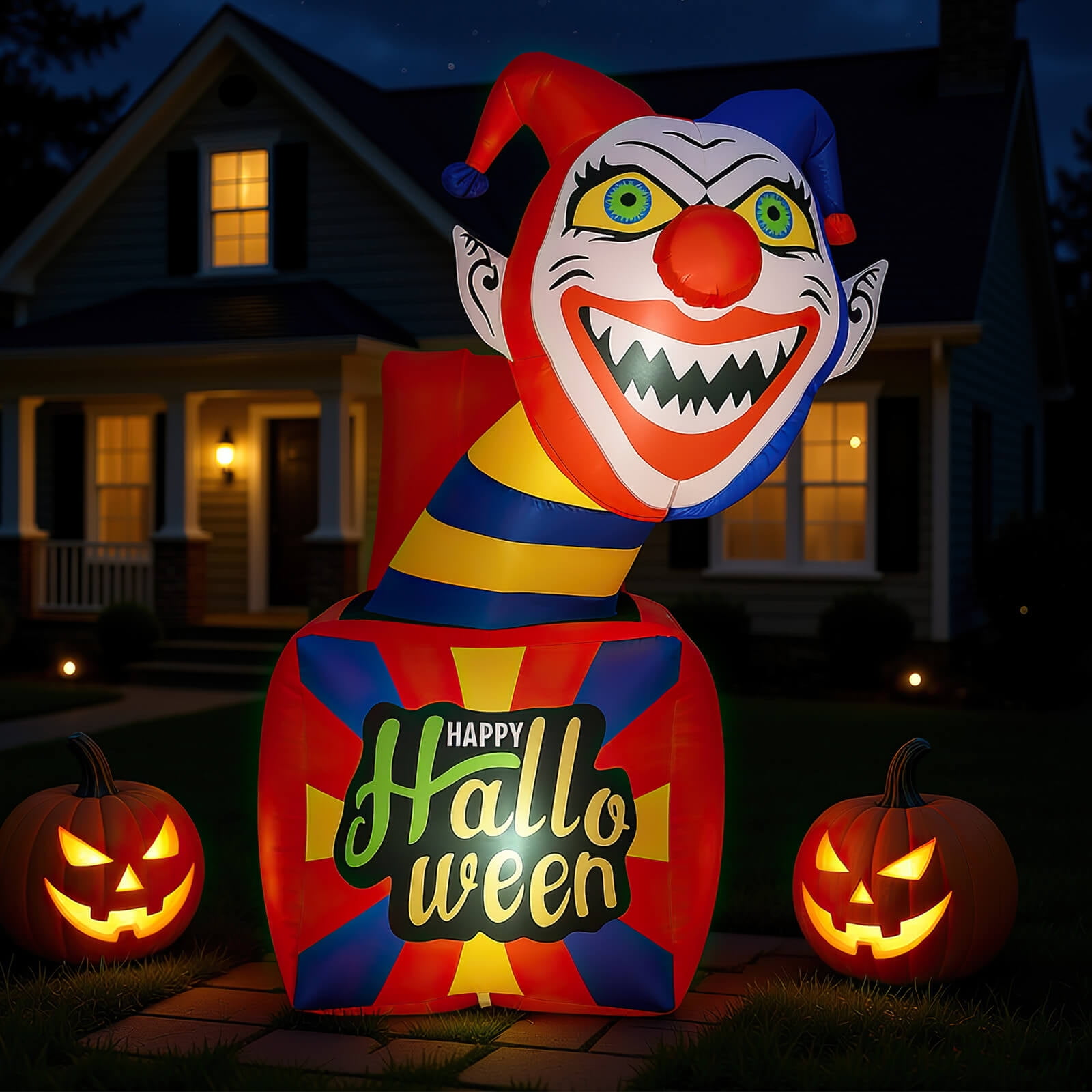 Costway 5 Ft Halloween Inflatable Clown Blow up Circus Clown Box ...