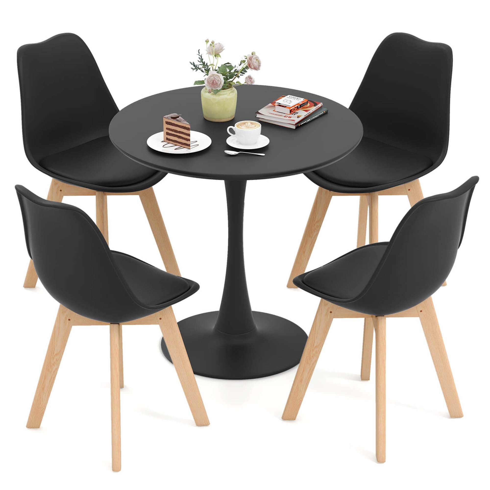 Costway 5 PCS Dining Set Modern Round Dining Table 4 Chairs for Small ...