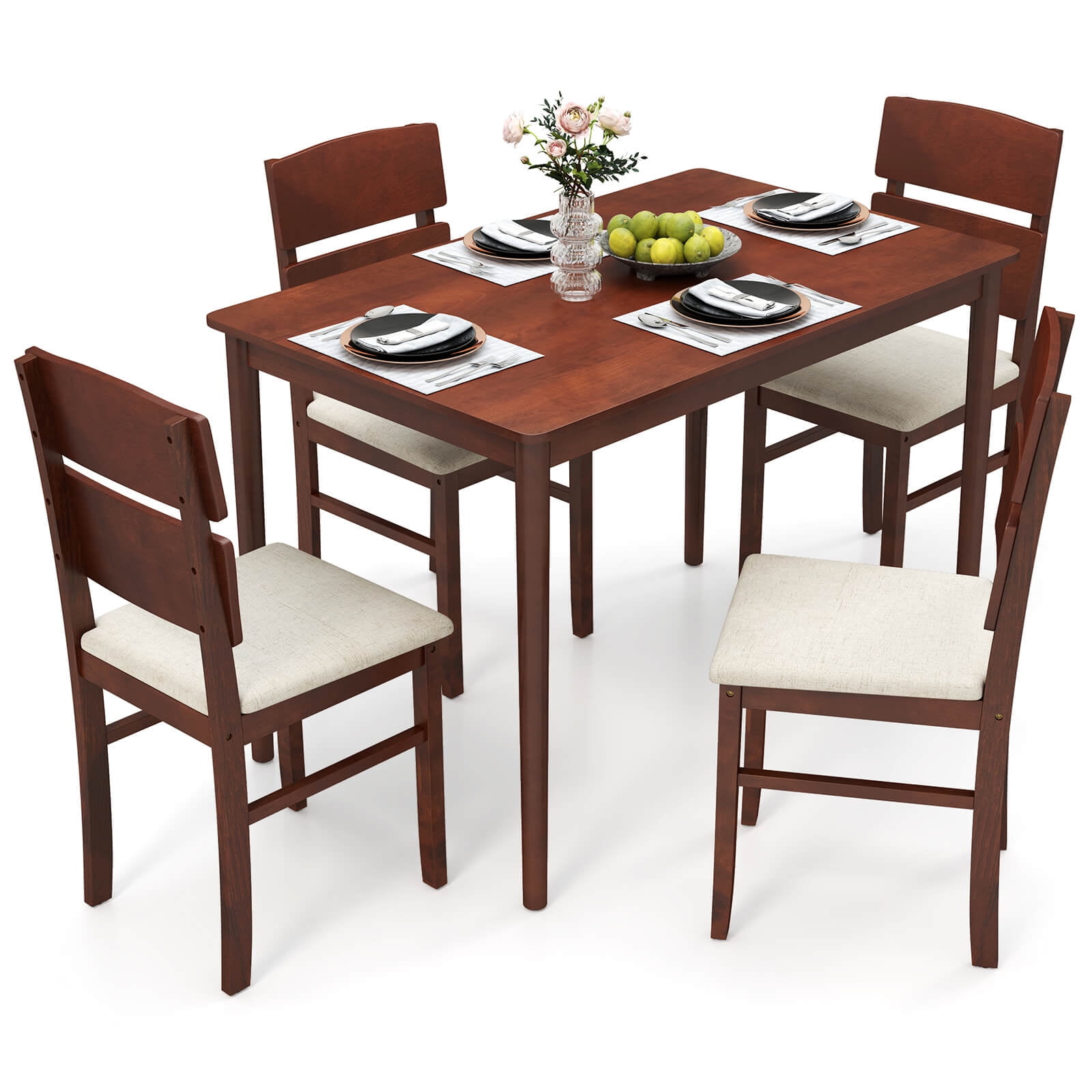 Costway 5 PCS Dining Table Set for 4 Farmhouse Wooden Table & 4 ...