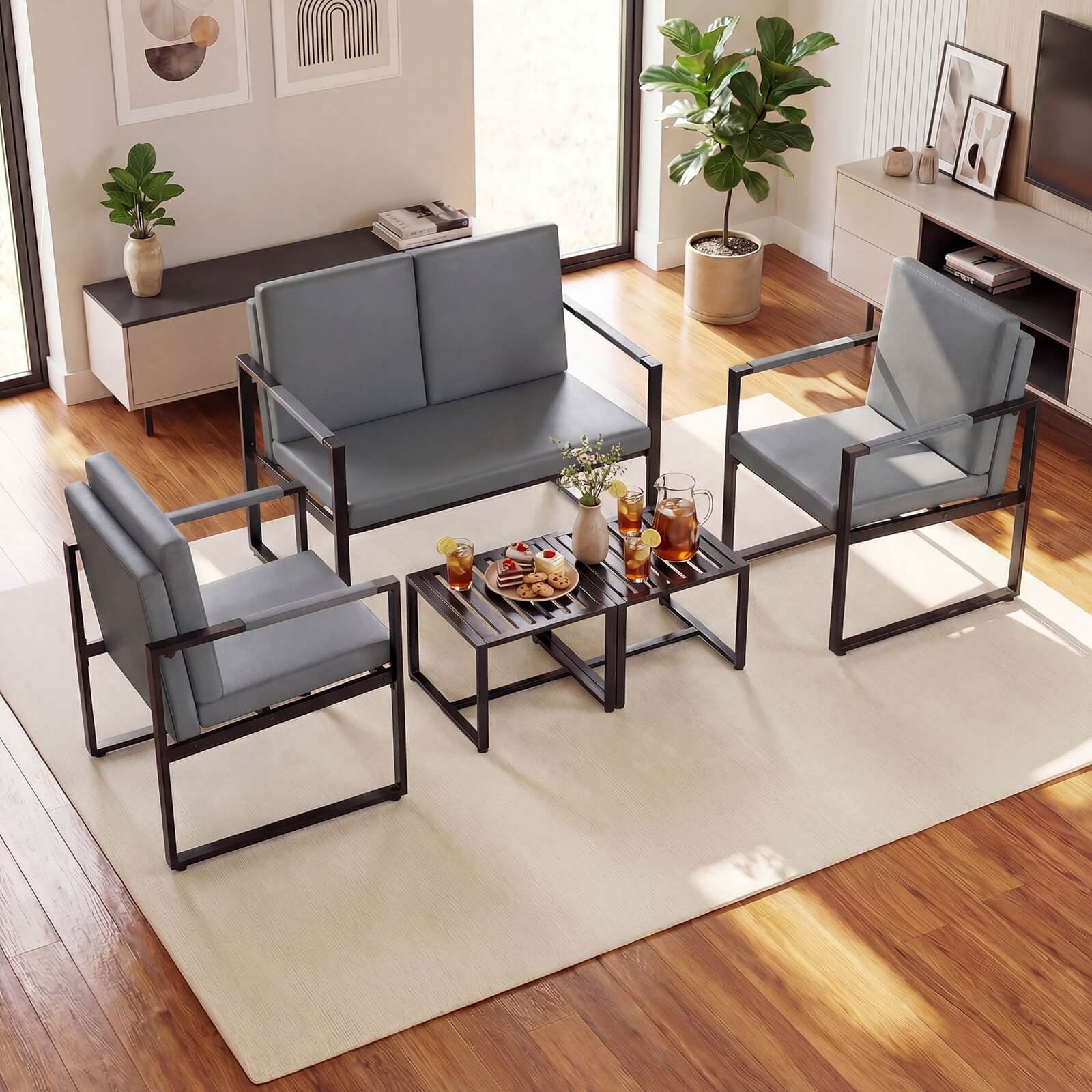 Costway 5 PCS Living Room Set with Loveseat, 2 Accent Chairs, 2 Coffee ...