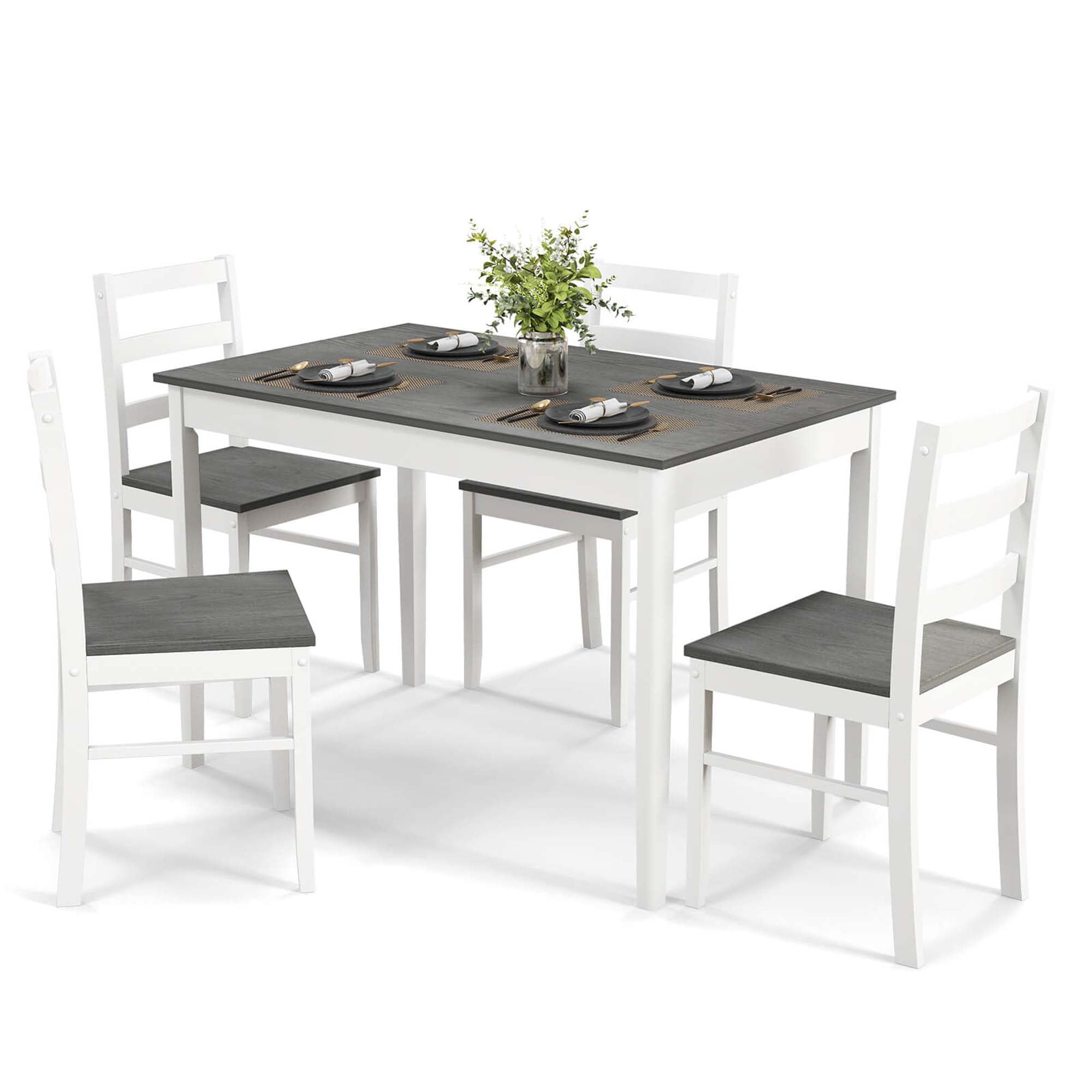 Costway 5-Piece Solid Wood Kitchen Set with Round Table & 4 Chairs ...