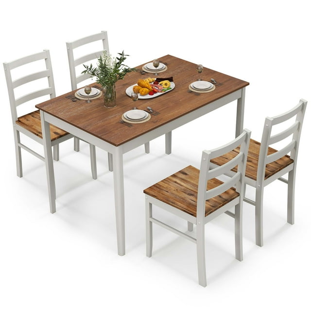 Costway 5-Piece Sturdy Wooden Dinette Set, Solid Wood Kitchen Furniture ...
