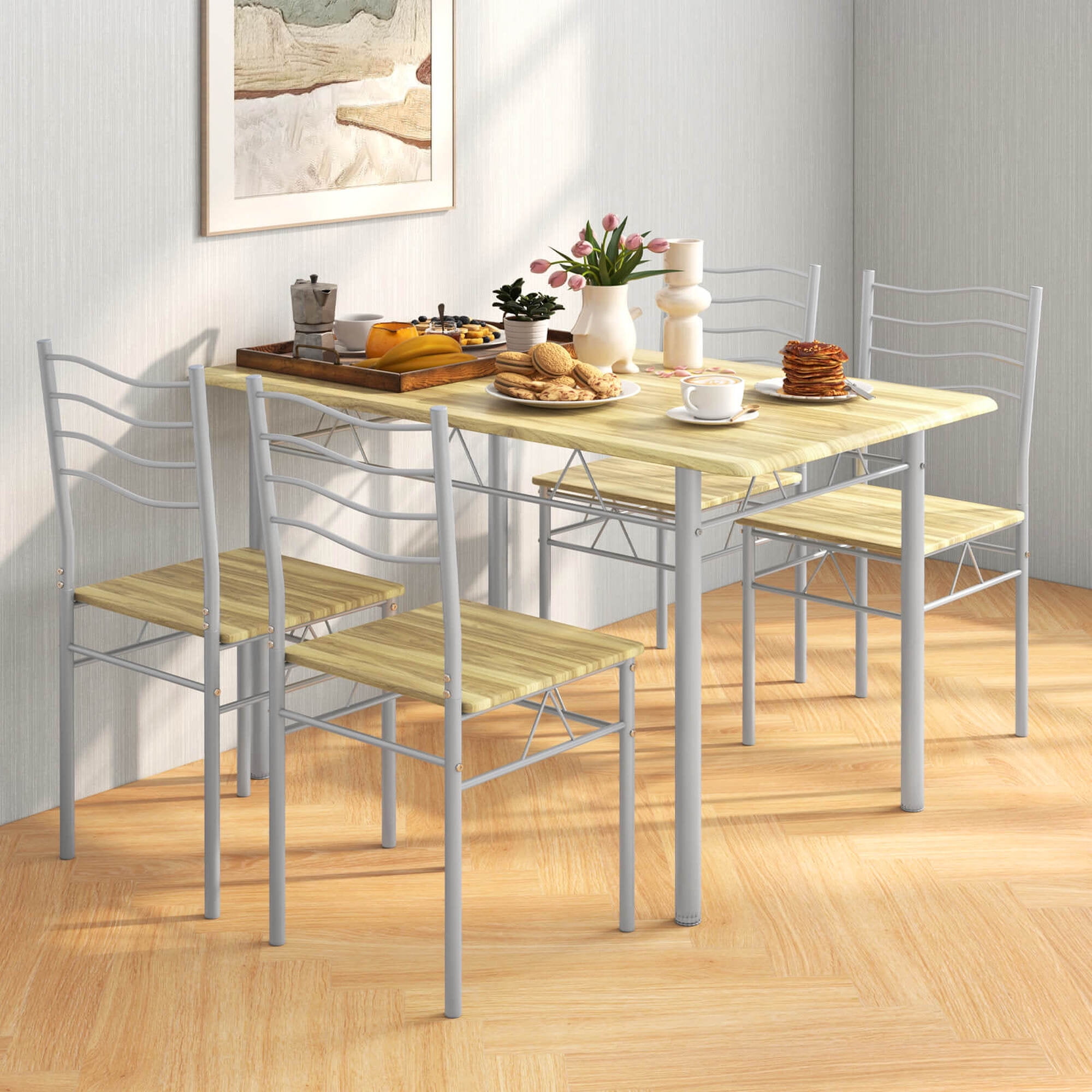 Mainstays Louise Traditional 5 Piece Wood Metal Dining Set Deep Walnut Walmart