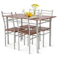 Costway 5 Piece Dining Set Sturdy Wood Metal Table 4 Chairs Walnut ...