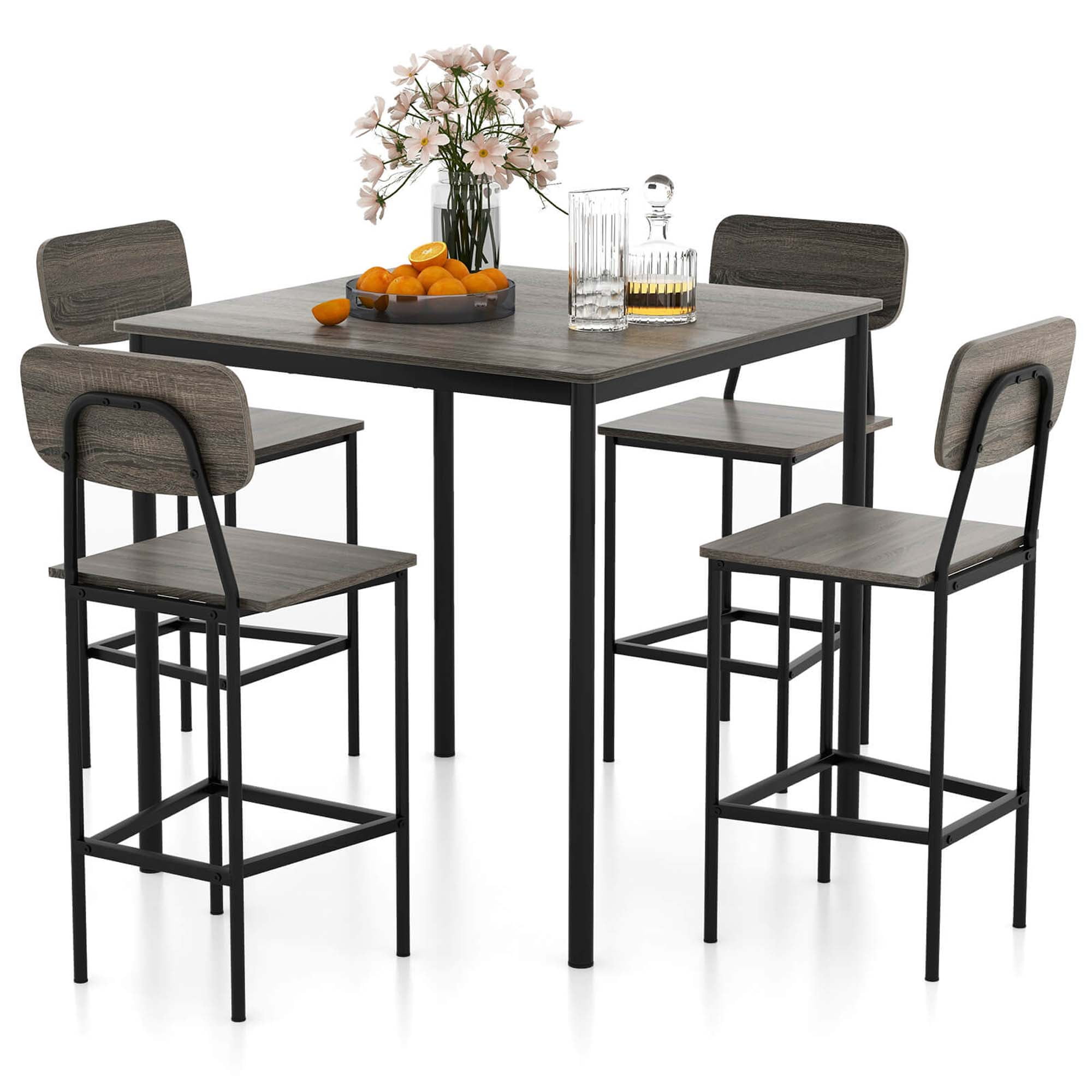 Costway 5-Piece Industrial Dining Table Set with Counter Height Table ...